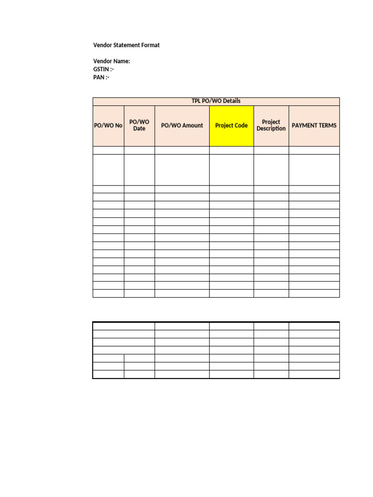 VENDOR STATMENT FORMAT | PDF
