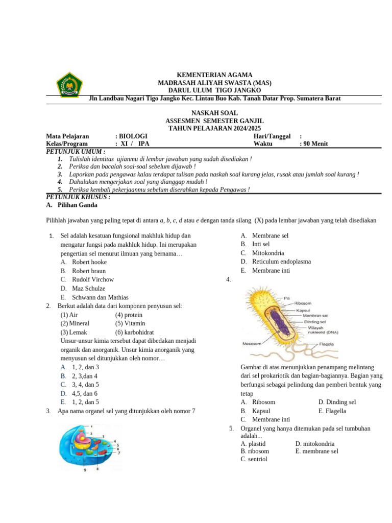 soal biologi kelas XI IPA | PDF