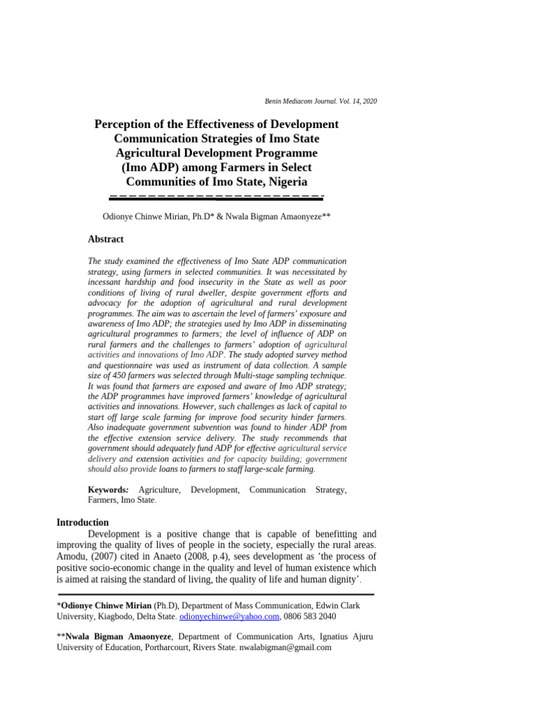 Perception of The Effectiveness of Development Communication | PDF | Communication | Agriculture