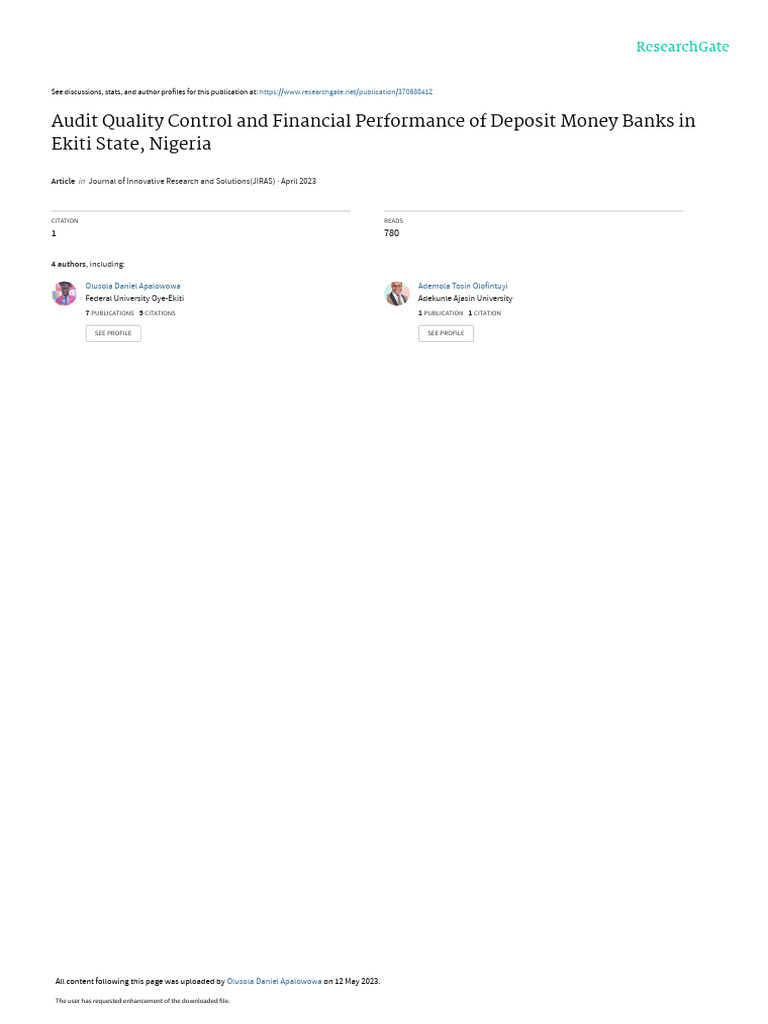 Audit Quality Control and Financial Performance | PDF | Audit ...