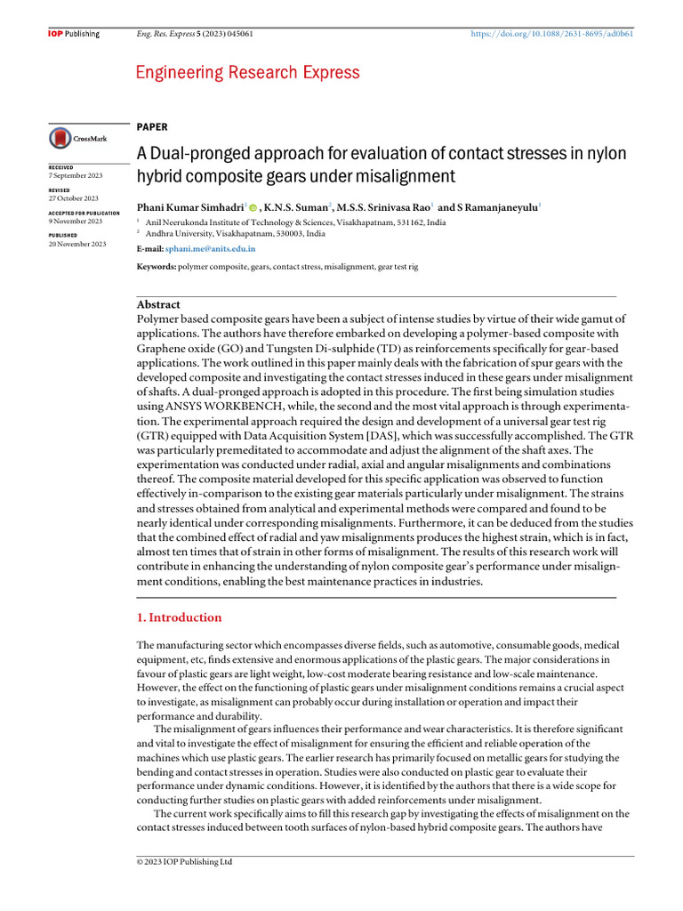 A Dual-Pronged Approach For Evaluation of Contact | PDF | Gear ...