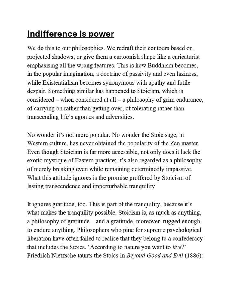 The Power of Stoic Indifference | PDF | Stoicism | Friedrich Nietzsche