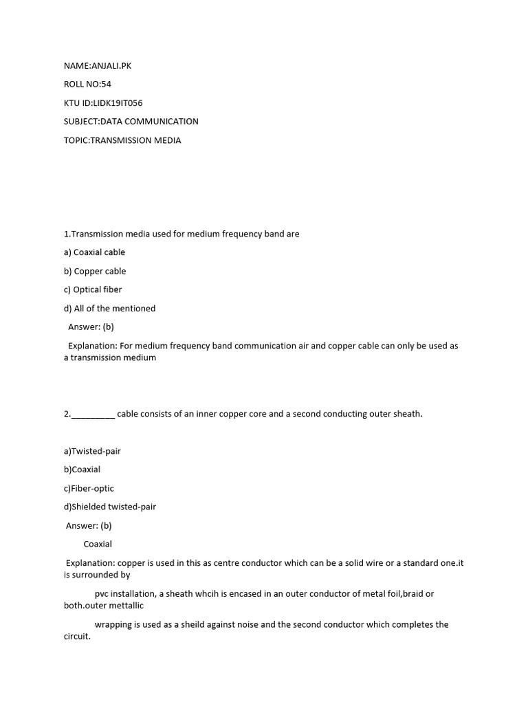 Transmission Media In Data Communication Pdf Routing Transmission