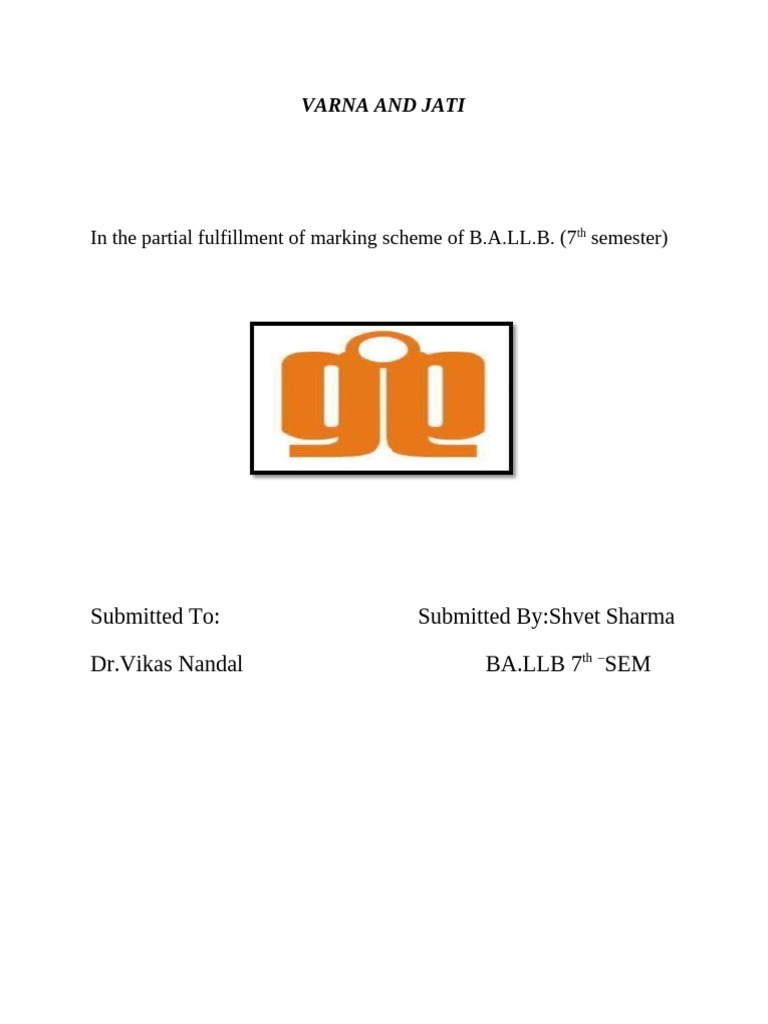 VARNA AND JATI assignment of history | PDF | Caste | Dalit