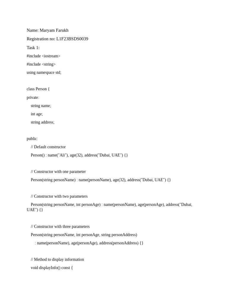 Oop lab 5 -l1f23bsds0039 | PDF | Constructor (Object Oriented ... Oop lab 5 -l1f23bsds0039 | PDF | Constructor (Object Oriented ...