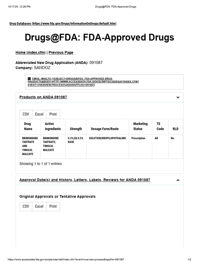 FDA Approved Drug: ANDA 091087 | PDF | Food And Drug Administration ...