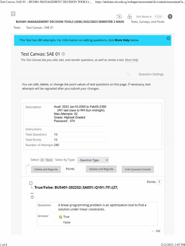 BU5401 2022S2 SAE 01 Answers 20230212 | PDF