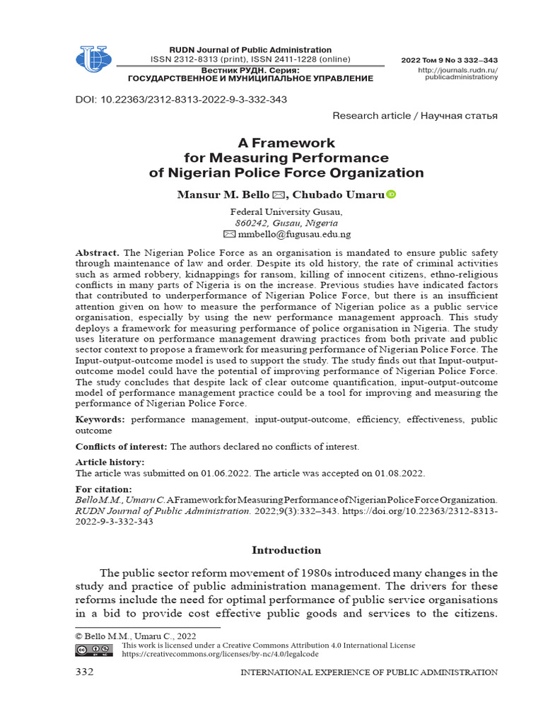 Measuring Nigerian Police Performance Framework | PDF | Police | Crimes