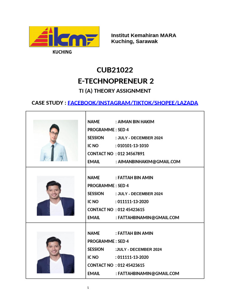 CONTOH ASG 1 CASE STUDY 2024 (1) | PDF