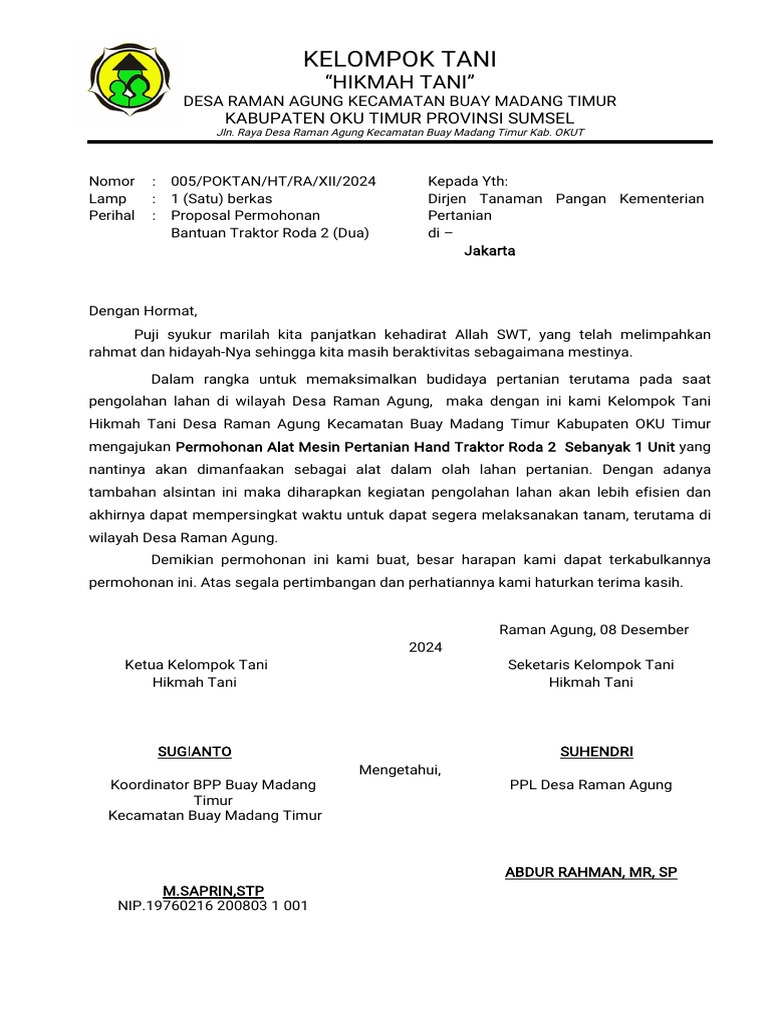Proposal Alsintan Hikmah Tani - 081623 | PDF
