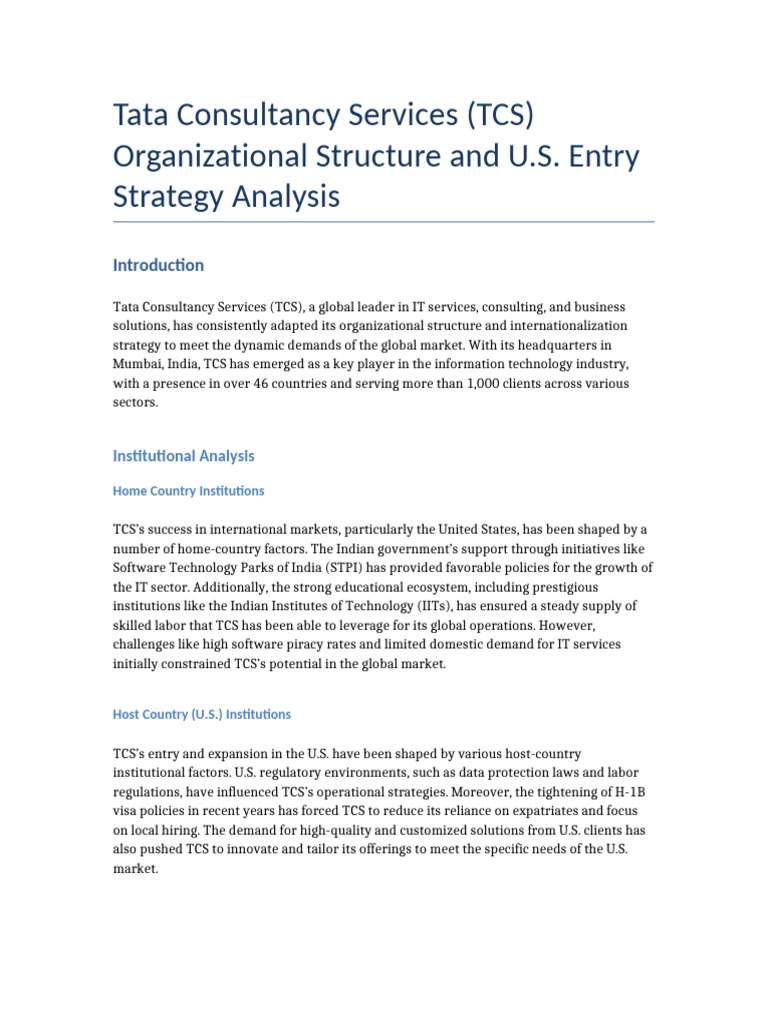 TCS_Organizational_Structure_and_U.S_Entry_Strategy_Final | PDF ...