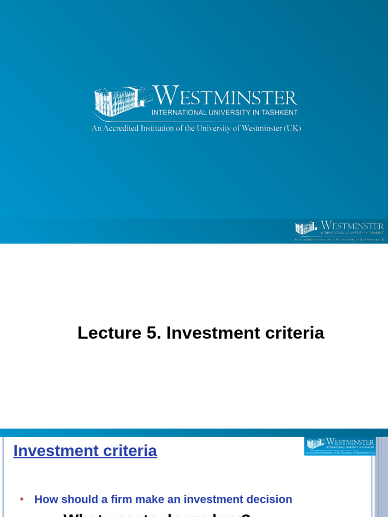 Lecture 5. Investment Criteria | PDF | Capital Budgeting | Net Present ...