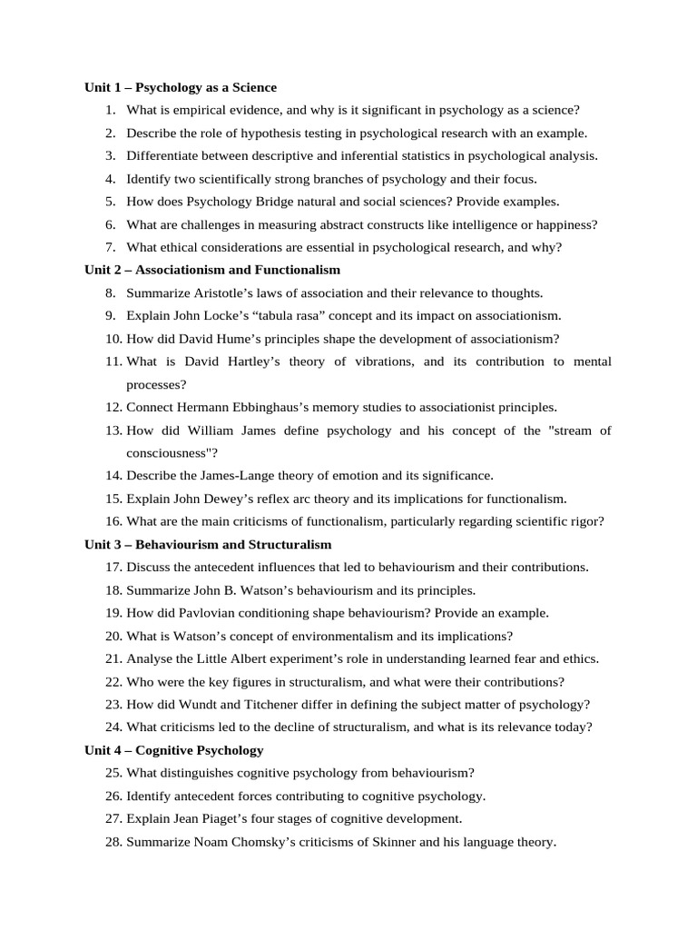 Systems and Theories - Question Bank | PDF | Psychology | Humanistic ...