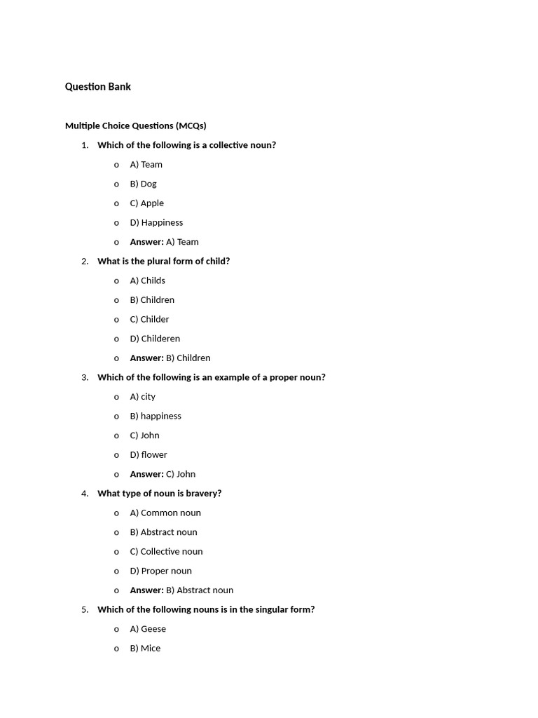 Noun and Pronoun Question Bank | PDF | Noun | Pronoun