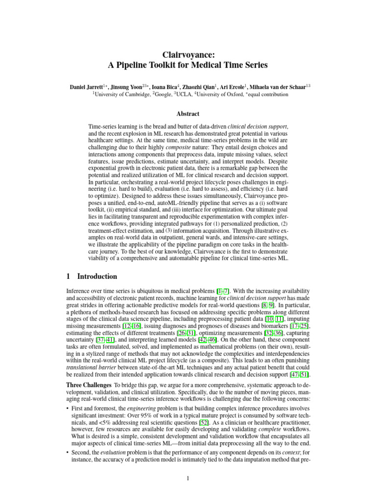 Clairvoyance A Pipeline Toolkit For Medical Time Series Author Daniel ...