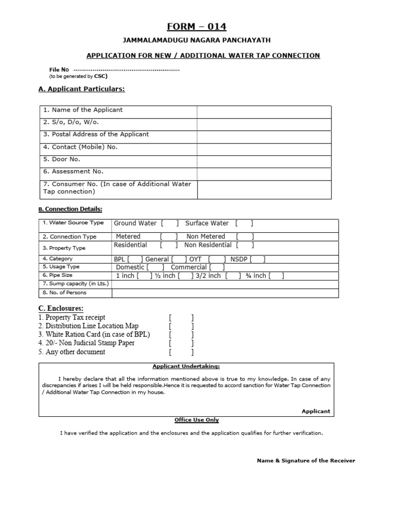 Water Tap Connection Application Form | PDF