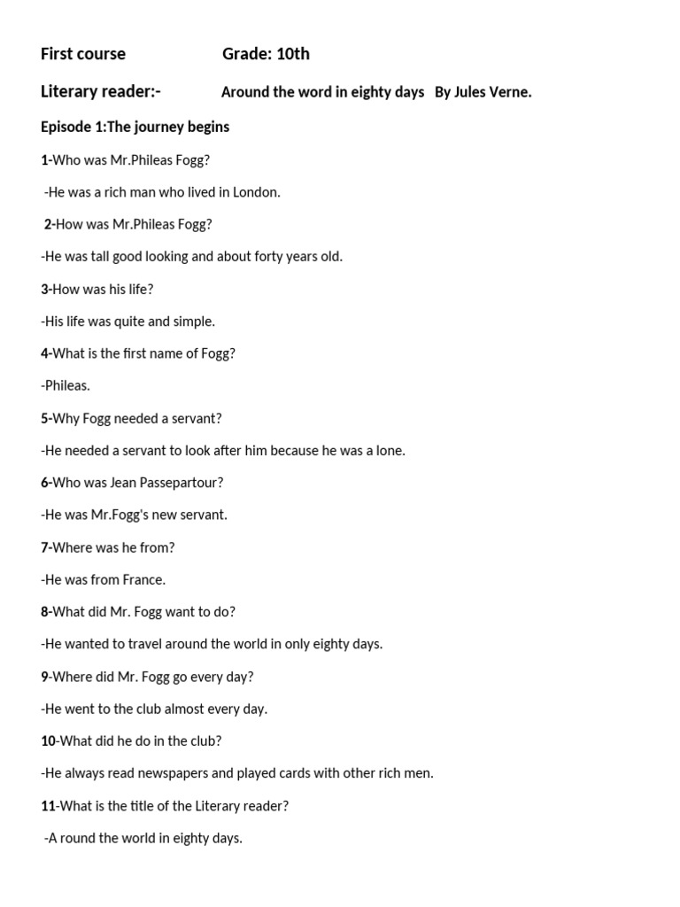 First Course Grade: 10th Literary Reader | PDF
