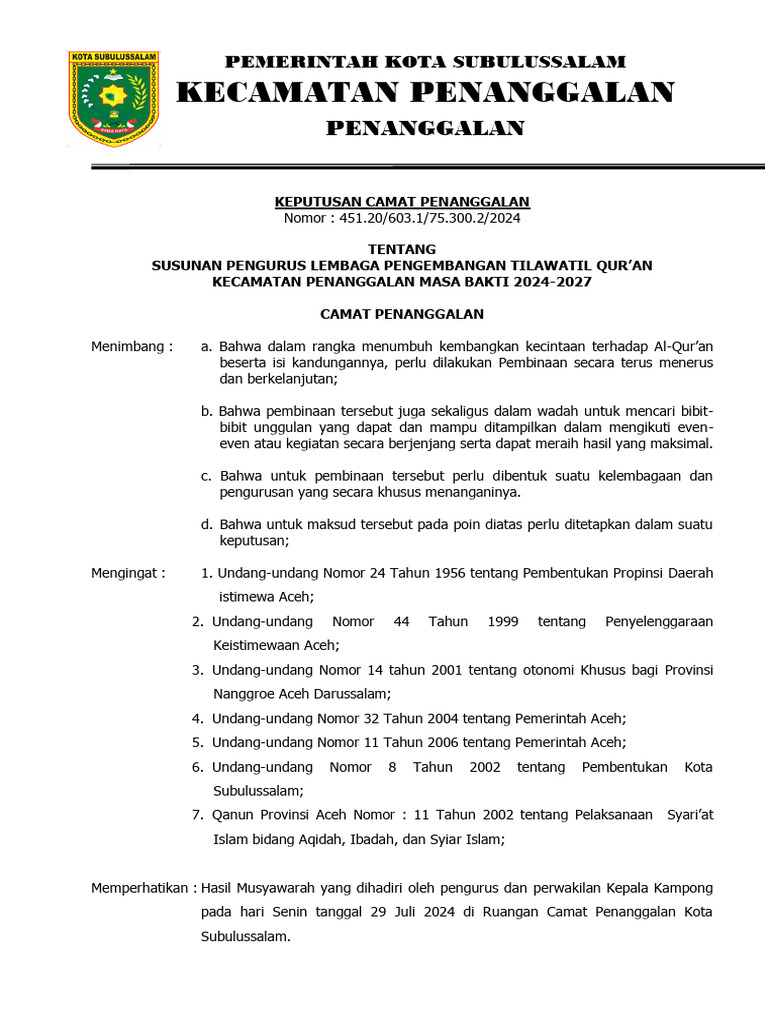 Proposal RAB LPTQ Kecamatan Penanggalan 2025 | PDF