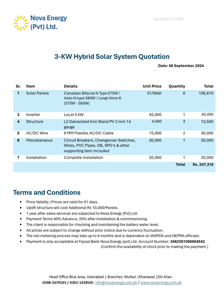 3-KW Hybrid Quotation Nova Energy | PDF | Power Inverter | Electromagnetism