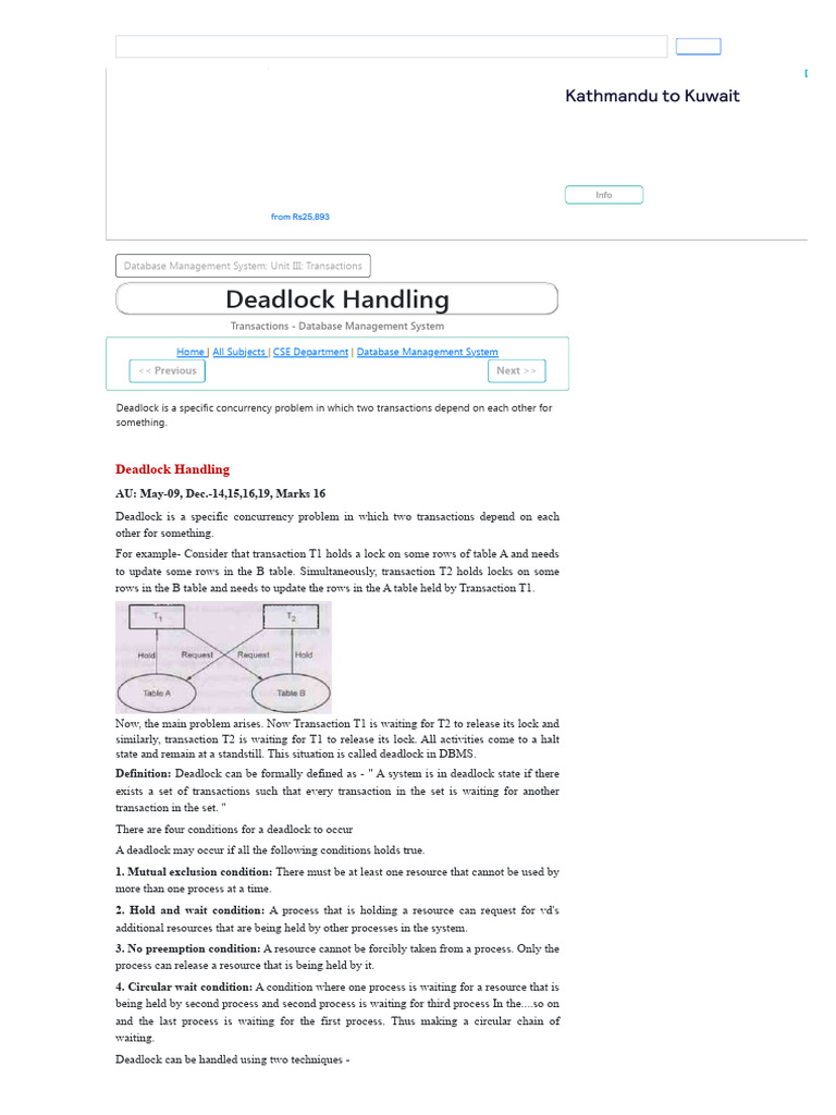 Deadlock Handling - Transactions - Database Management System | PDF | Database Transaction ...