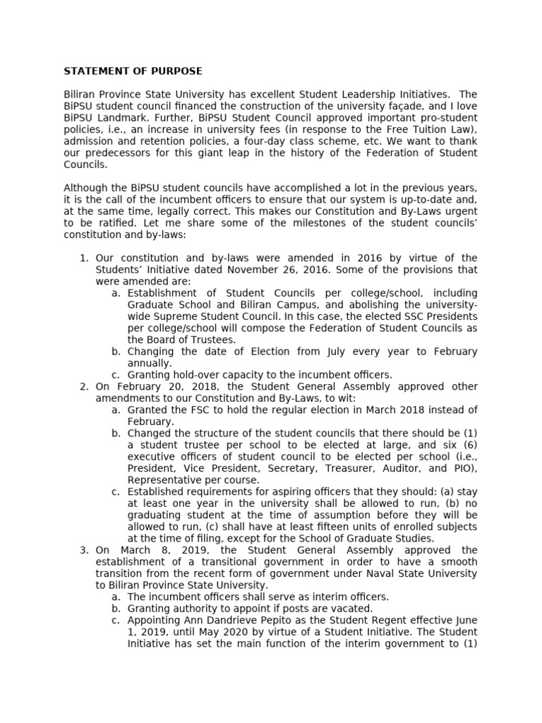 STATEMENT OF PURPOSE | PDF | Governance | Justice