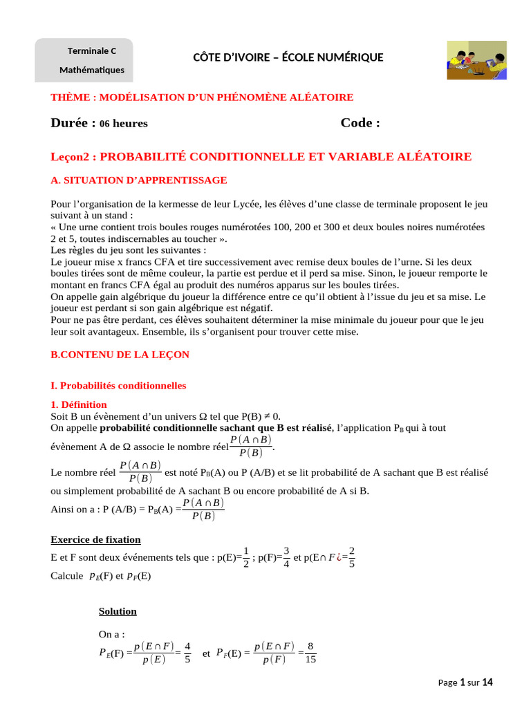 TC Maths leçon 17 Probabilité | PDF | Probabilité | Espérance mathématique