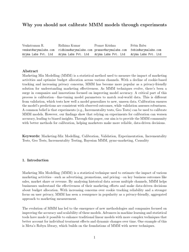 Don't Calibrate MMM Models Through Experiments | PDF | Coefficient Of ...