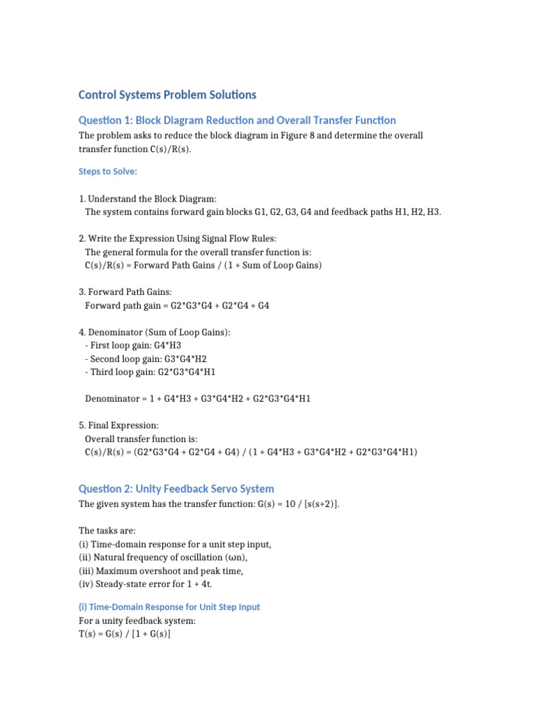Control Systems Solutions and Analysis | PDF