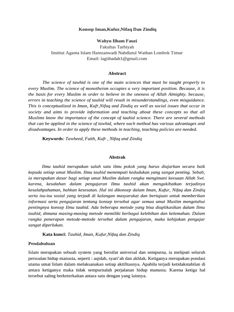 wahyu Ilham Konsep iman kufur nifaq dan zindiq | PDF