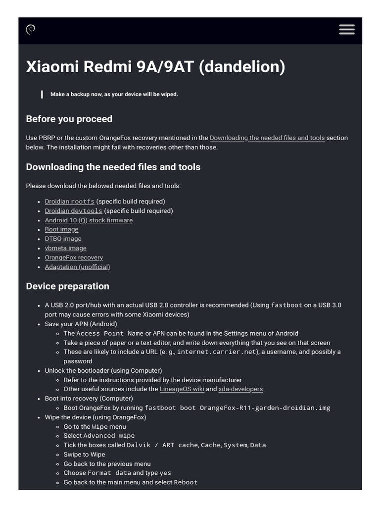 Xiaomi Redmi 9A9AT (Dandelion) Droidian | PDF | Booting | Computer File