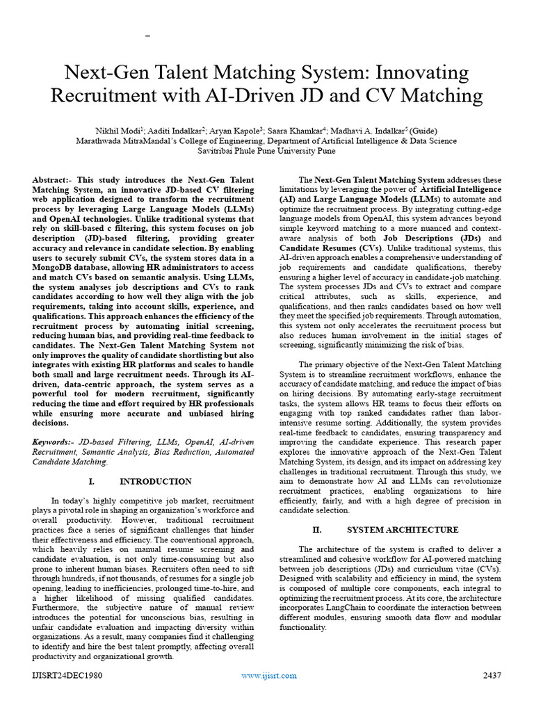 Next-Gen Talent Matching System: Innovating Recruitment with AI-Driven ...