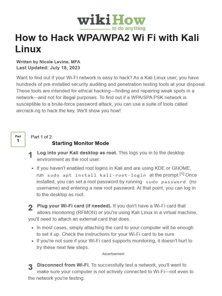 How To Hack WPA - WPA2 Wi Fi With Kali Linux (With Pictures) | PDF | Computer Security ...