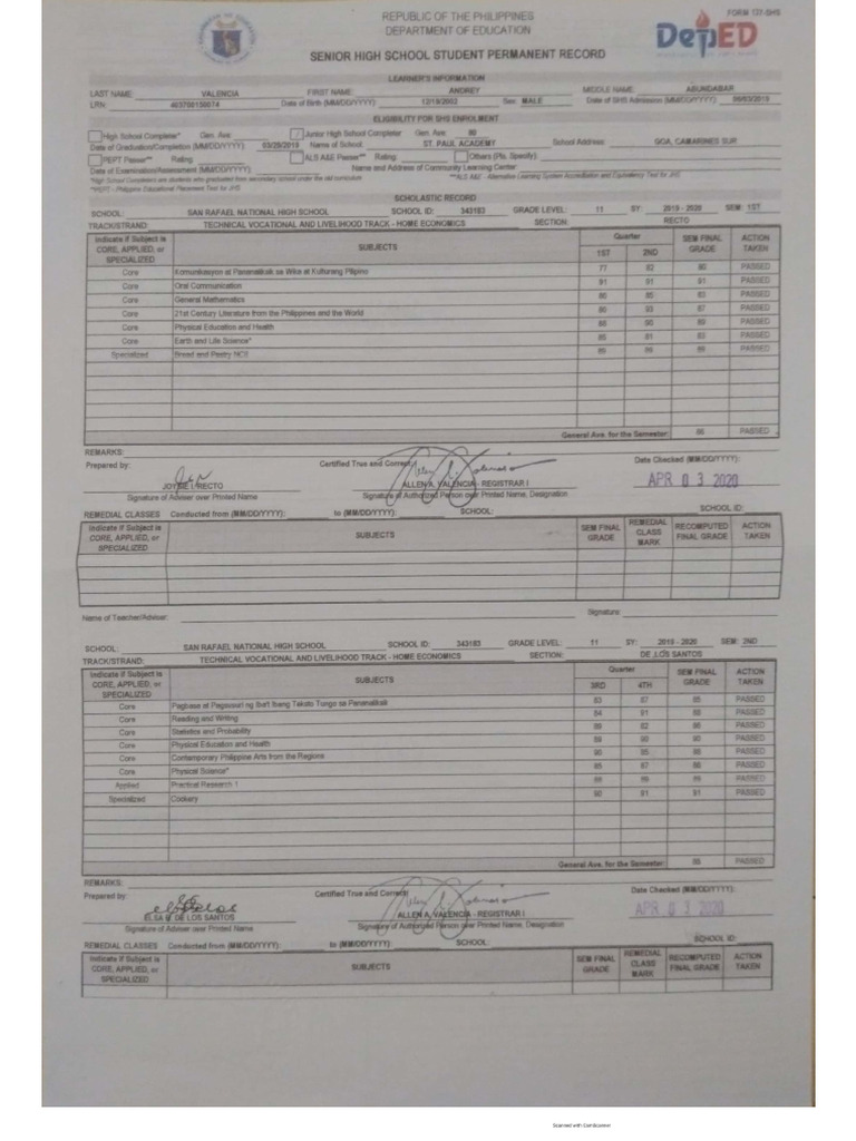 Form 137-SHS | PDF