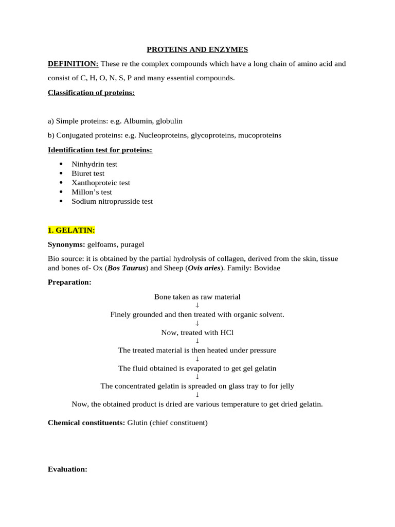 UNIT 5.2.2 PROTEINS AND ENZYMES | PDF | Gelatin | Stomach