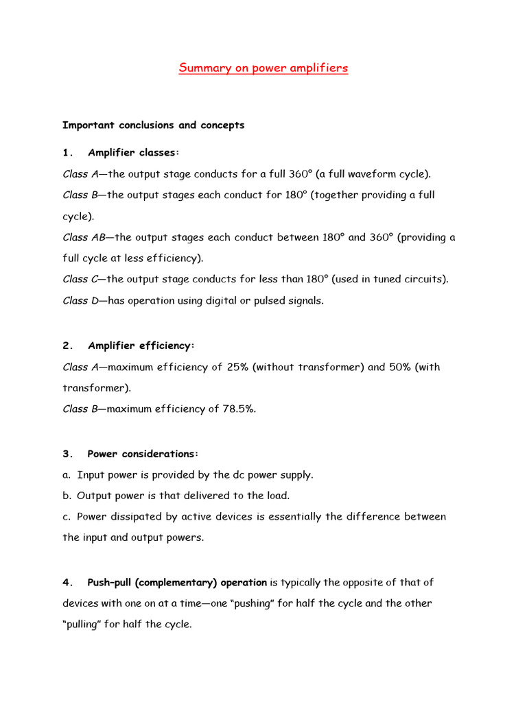 Overview of Power Amplifier Classes | PDF