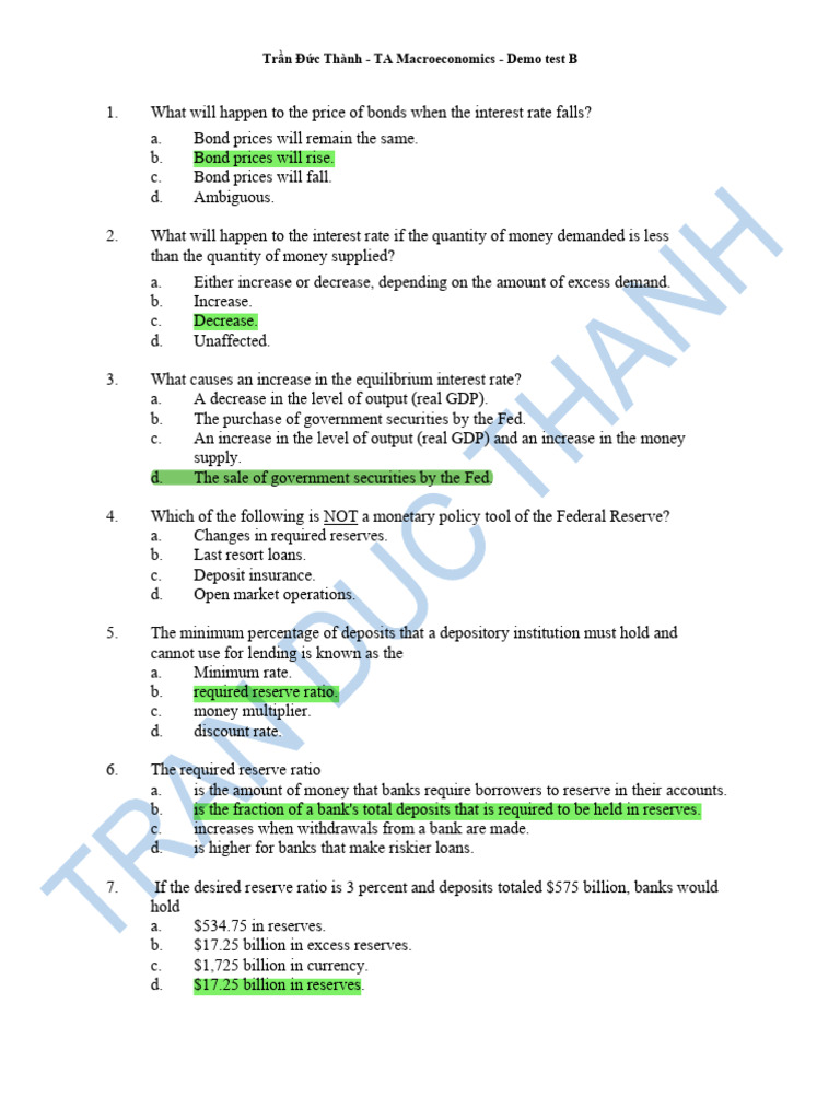 Demo Test B Final - Ans | PDF | Inflation | Aggregate Demand