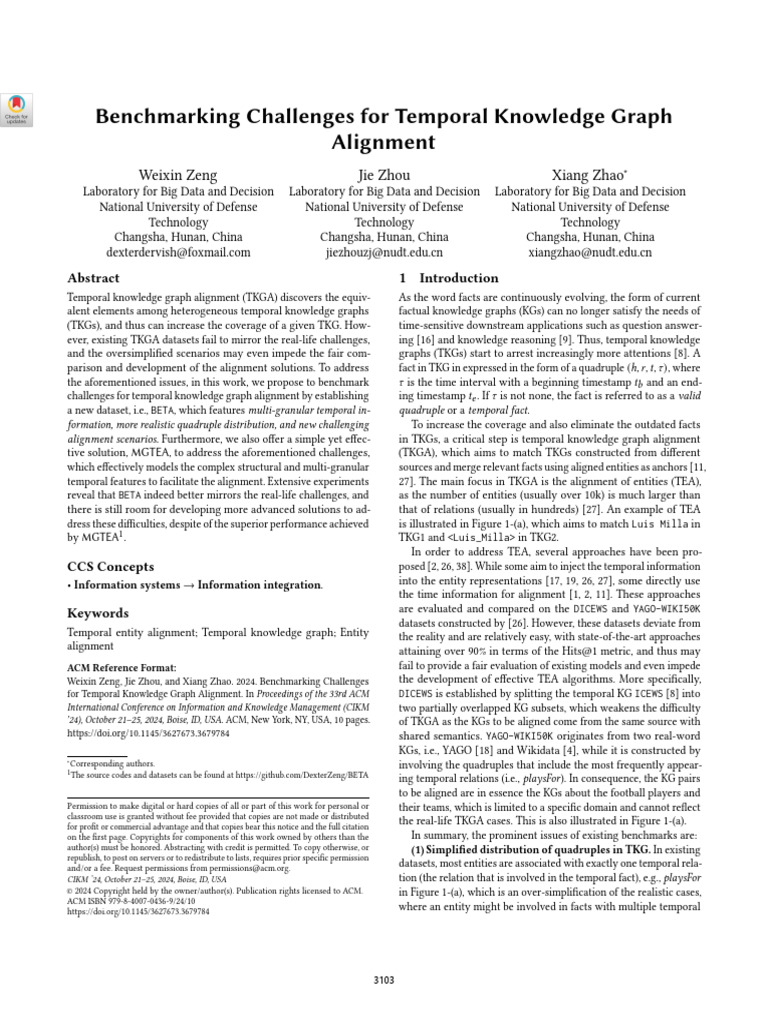 Benchmarking Challenges for Temporal Knowledge Graph Alignment | PDF ...