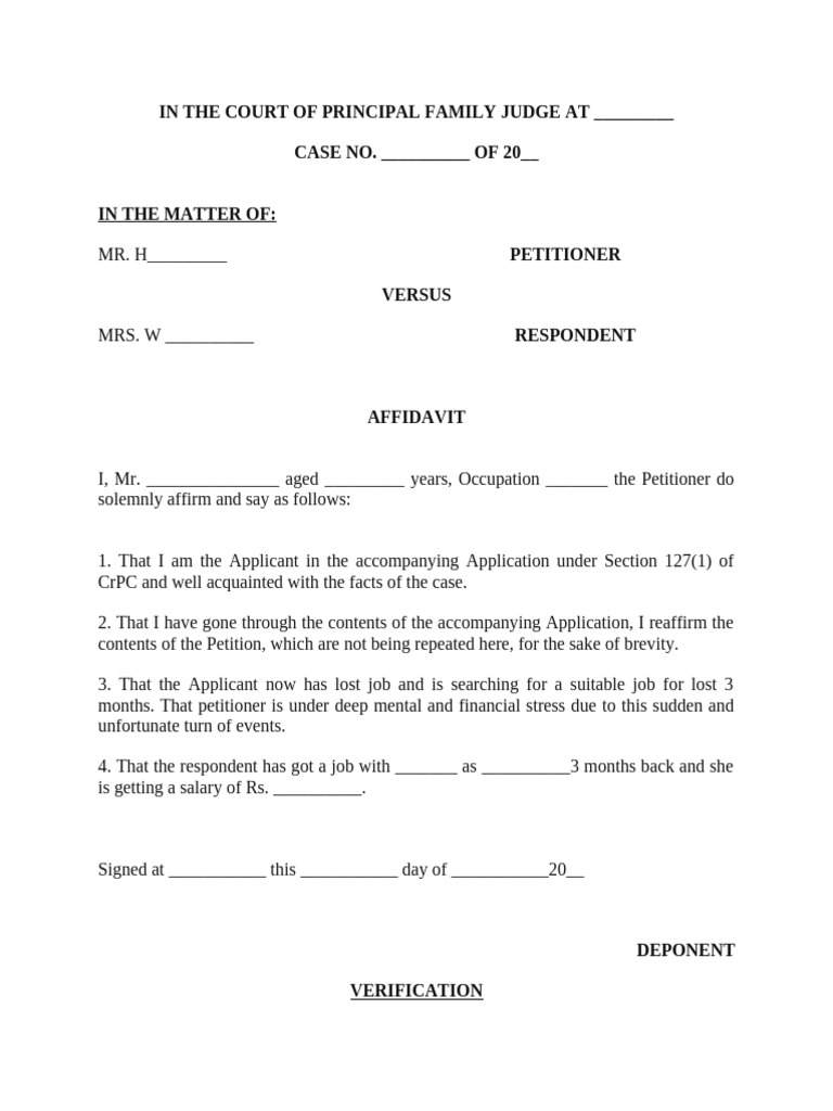 Family Court Affidavit for Job Loss | PDF