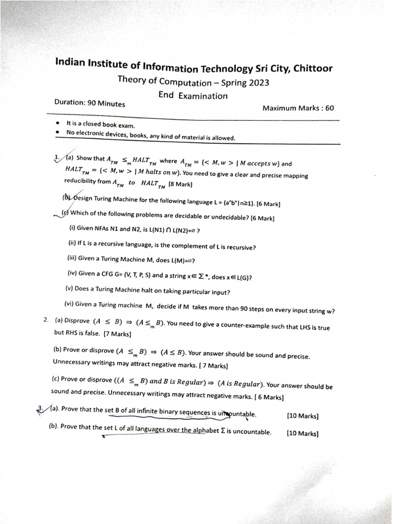 S2023 TOC End Sem Key | PDF