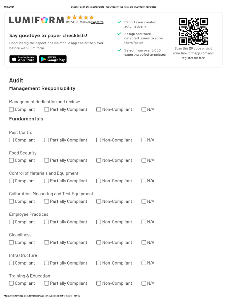 Supplier Audit Checklist Template - 16649 | PDF | Regulatory Compliance