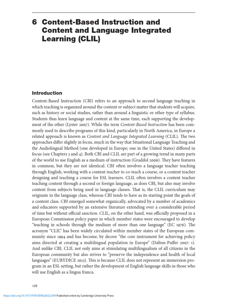 Content-Based Instruction and Content and Language Integrated Learning - CLIL by Richard and ...