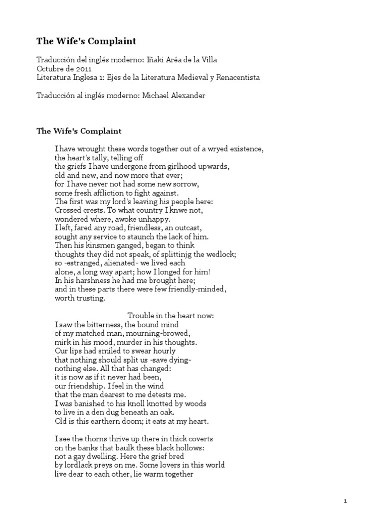 Traduccion The Wife's Lament | PDF