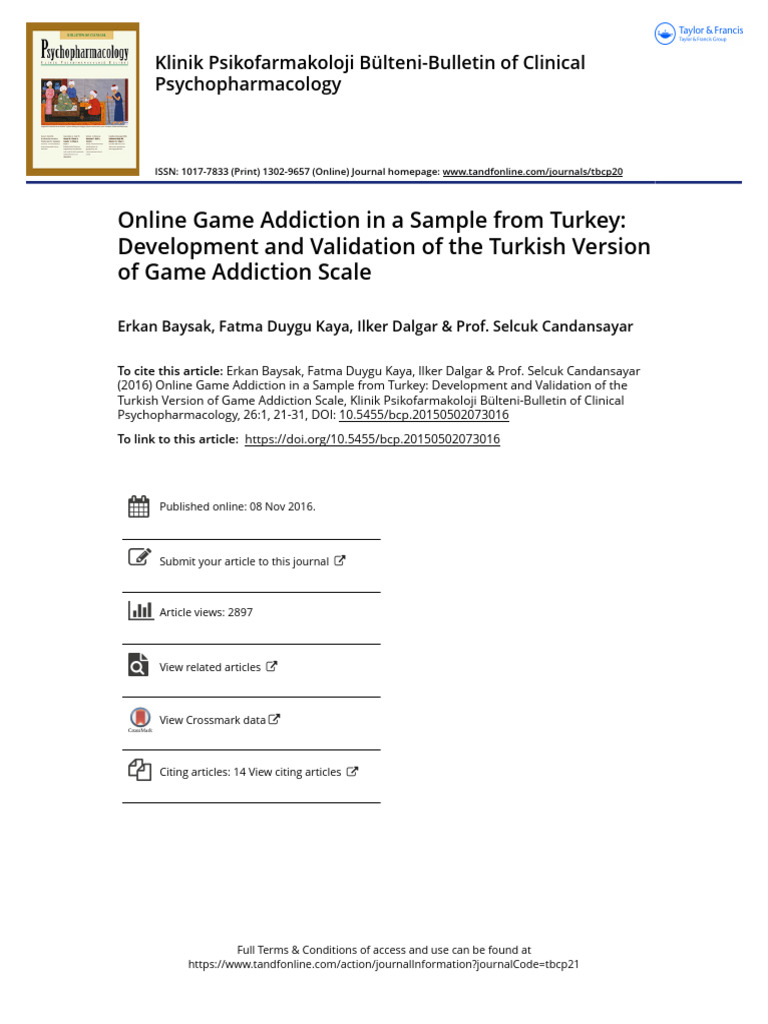 Online Game Addiction in a Sample from Turkey Development and Validation of the Turkish Version ...
