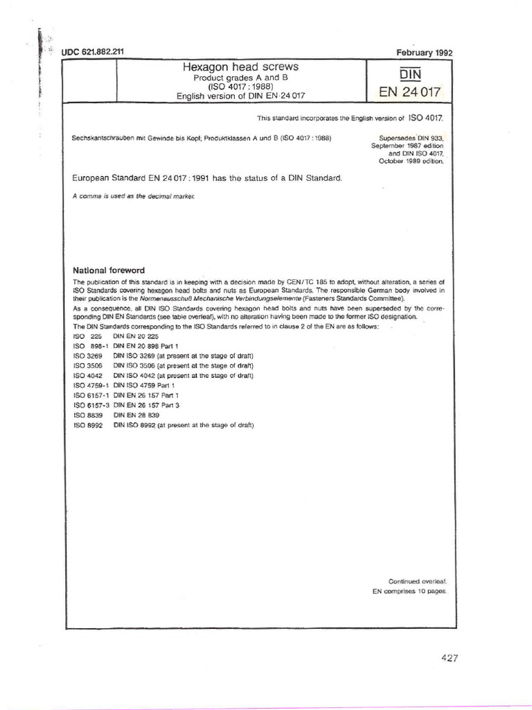 DIN EN 24017 | PDF | Screw | Machining