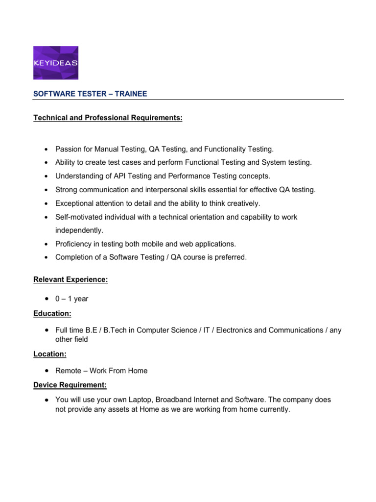 JD QA Trainee | PDF | Mobile App | Software