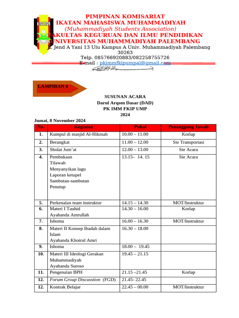 Rundown Acara DAD PK IMM FKIP 2024 | PDF