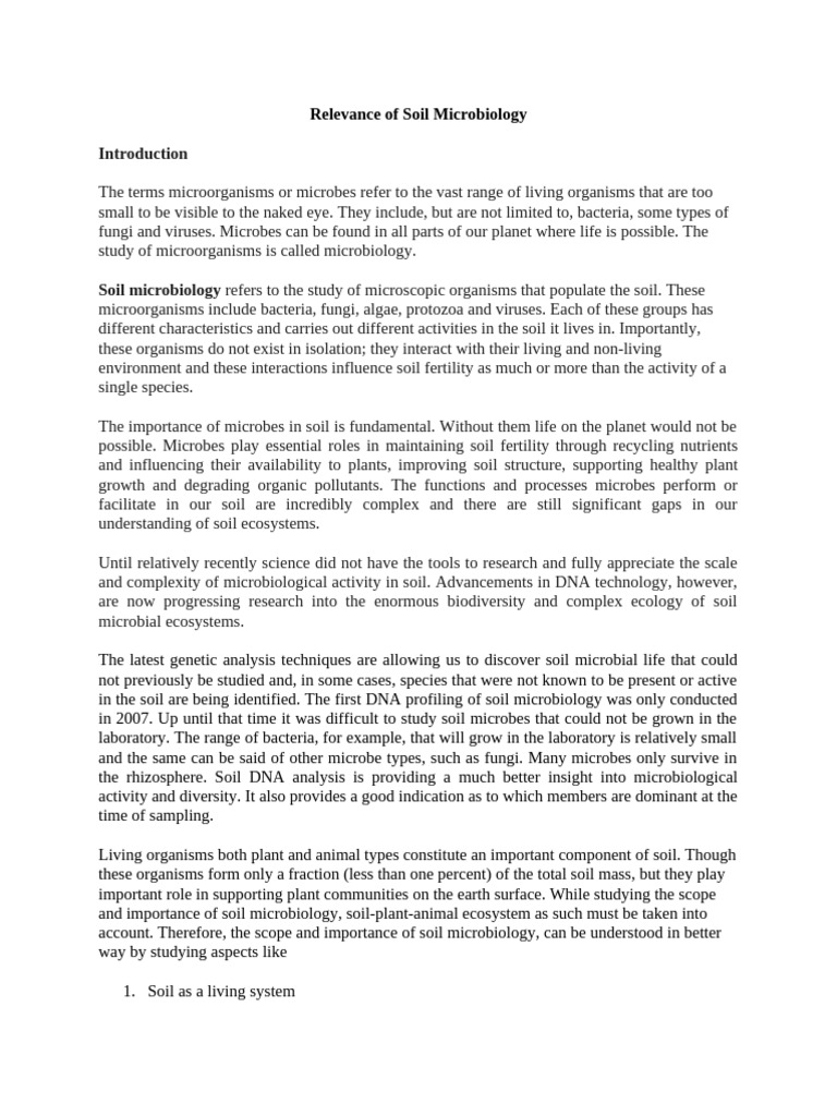 1 Relevance of Soil Microbiology | PDF | Soil | Microorganism
