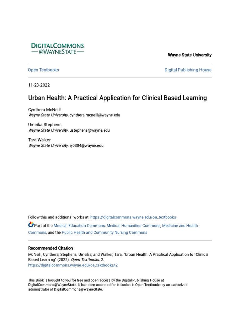 Urban Health - A Practical Application For Clinical Based Learning | PDF