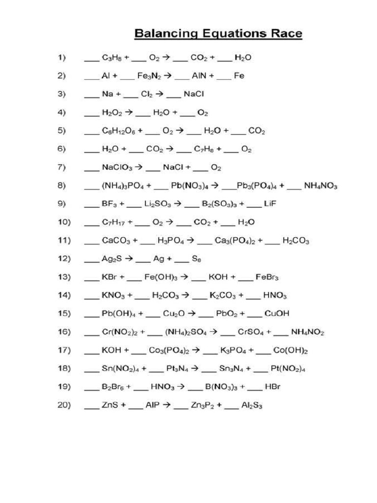 Balancing practice equations | PDF