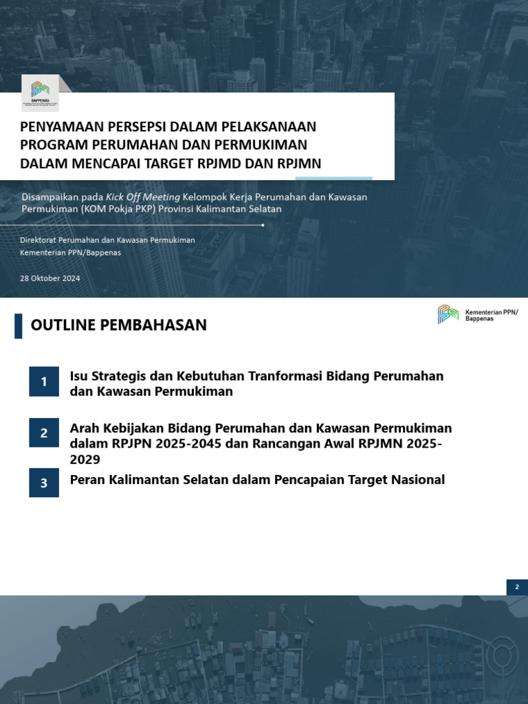 Bappenas Perkim - Bahan KOM Pokja PKP Kalsel | PDF